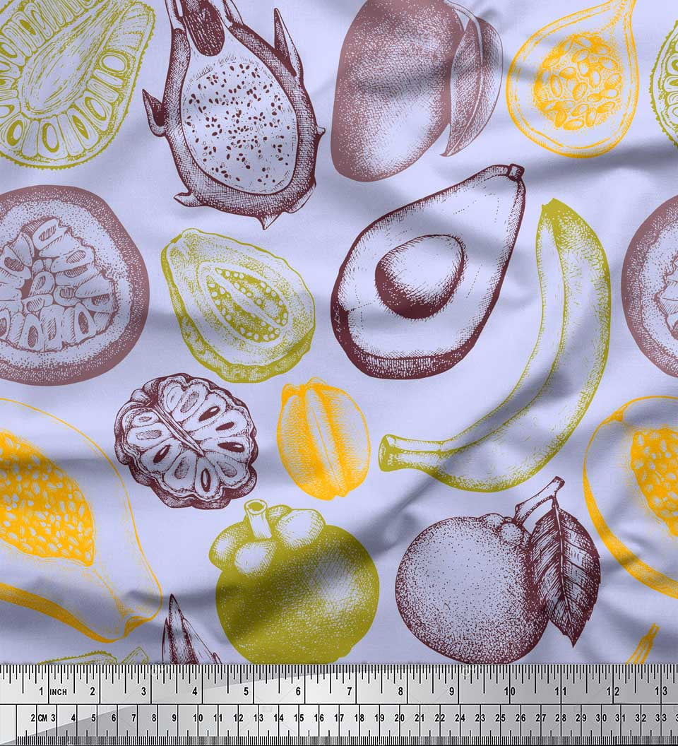 Soimoi Blue Cotton Poplin Fabric Mix Fruits Print Fabric by the Yard 42 ...
