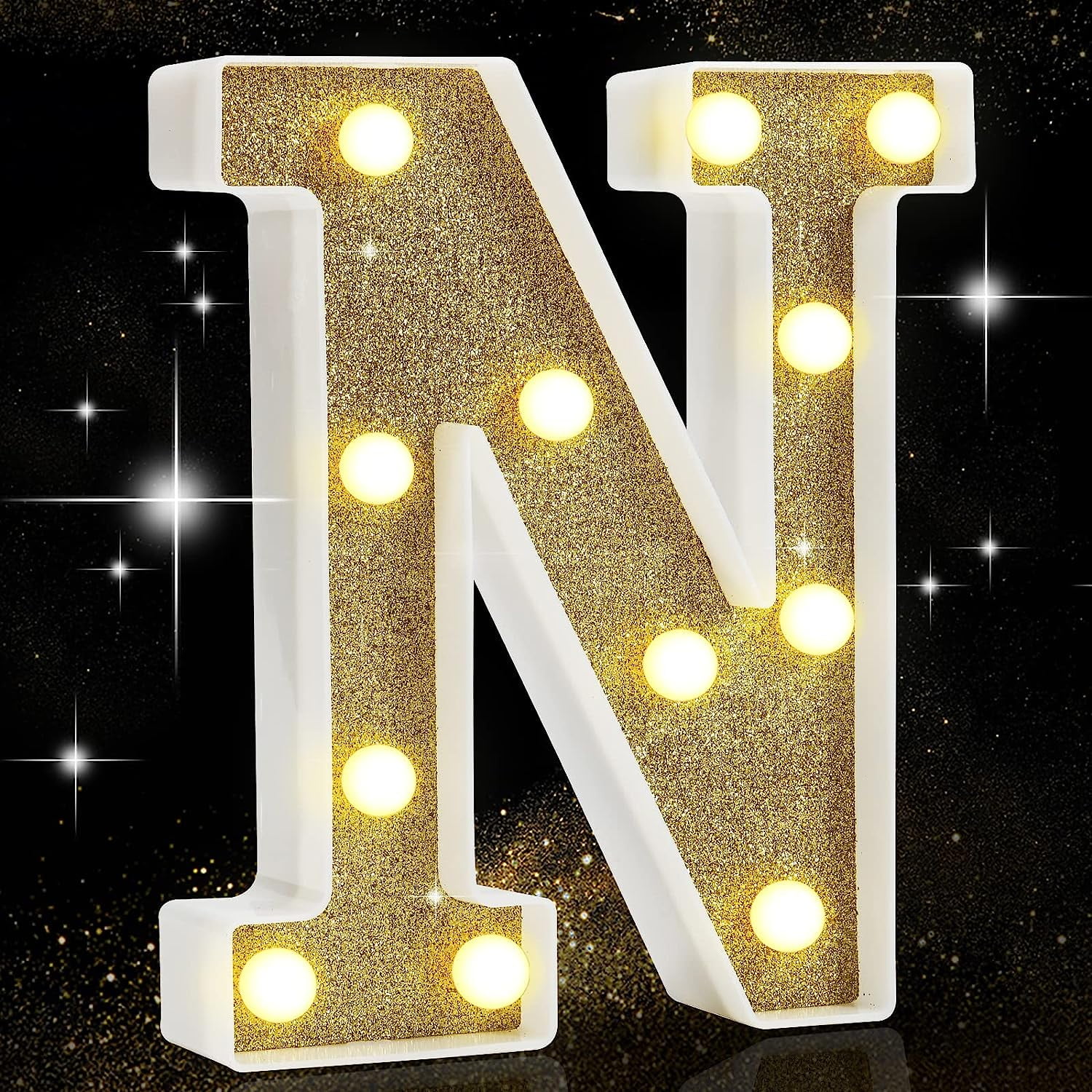 LED Marquee Letter Lights, Light Up Golden Letters Glitter Alphabet ...
