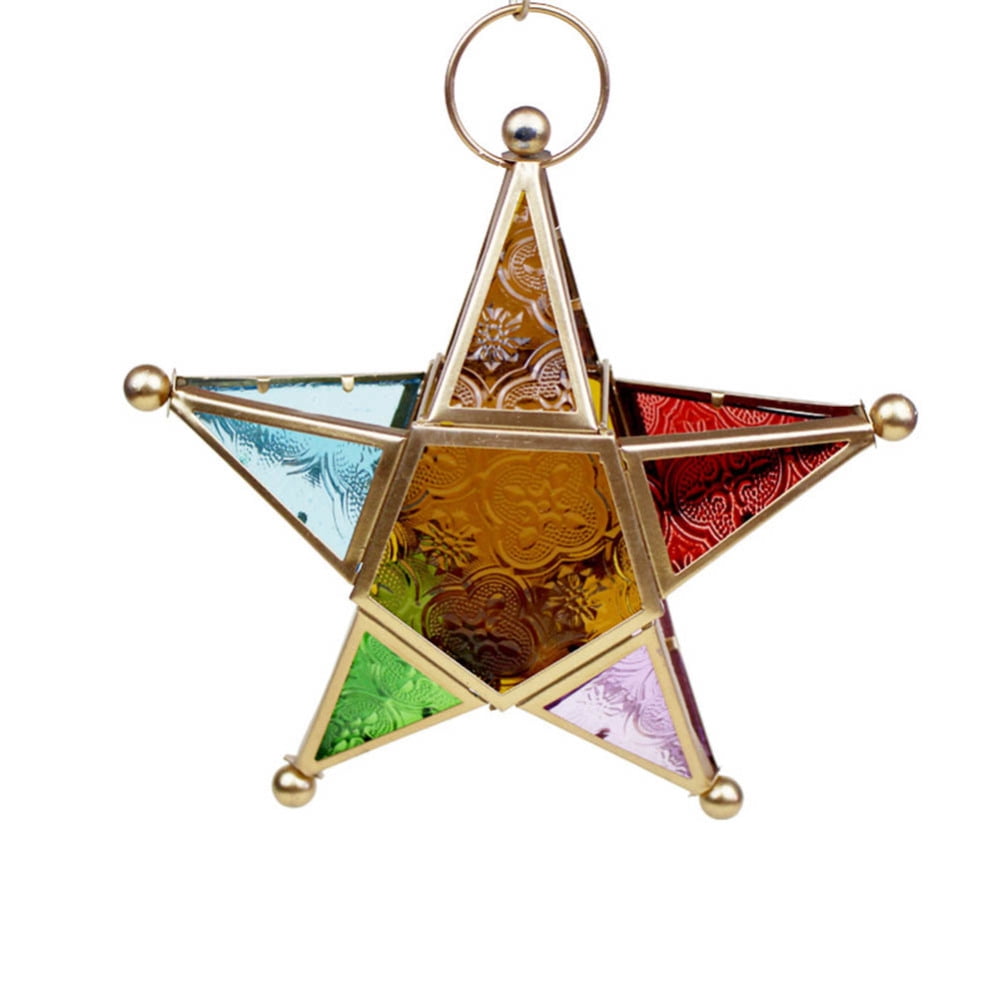 Five-pointed Star Candle Holder Moroccan Style Hanging Glass Metal ...
