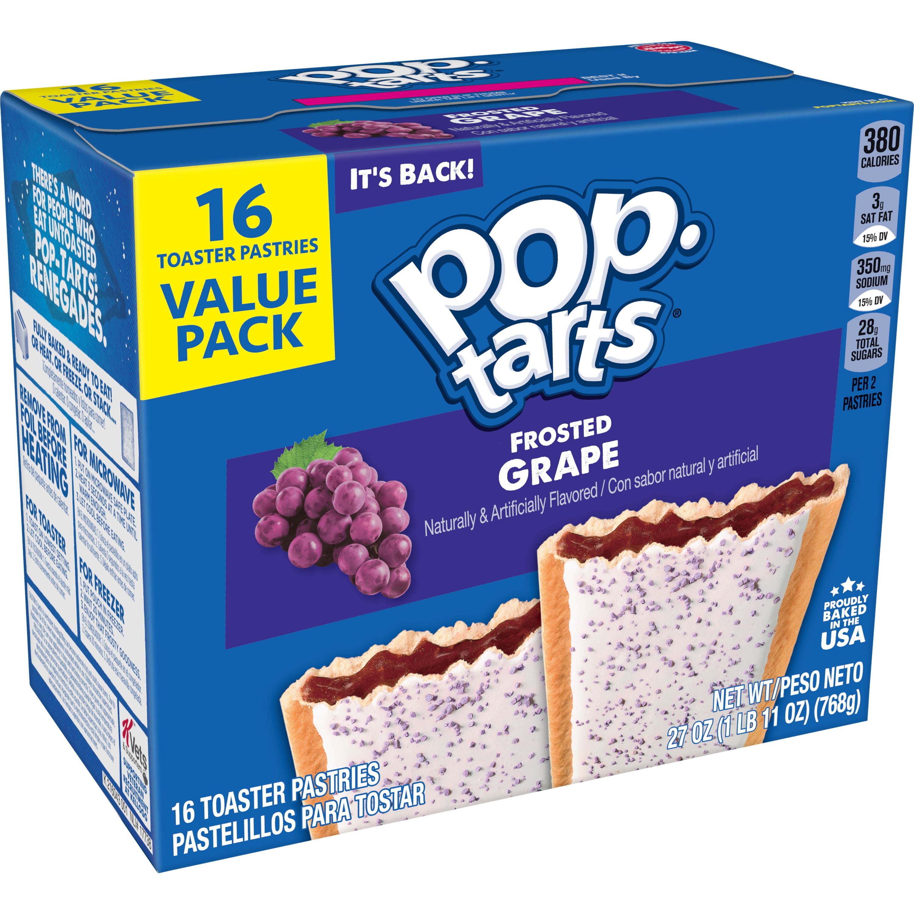 Pop-Tarts Toaster Pastries, Frosted Grape, 8 Ct, 27 Oz, Box - Walmart.com