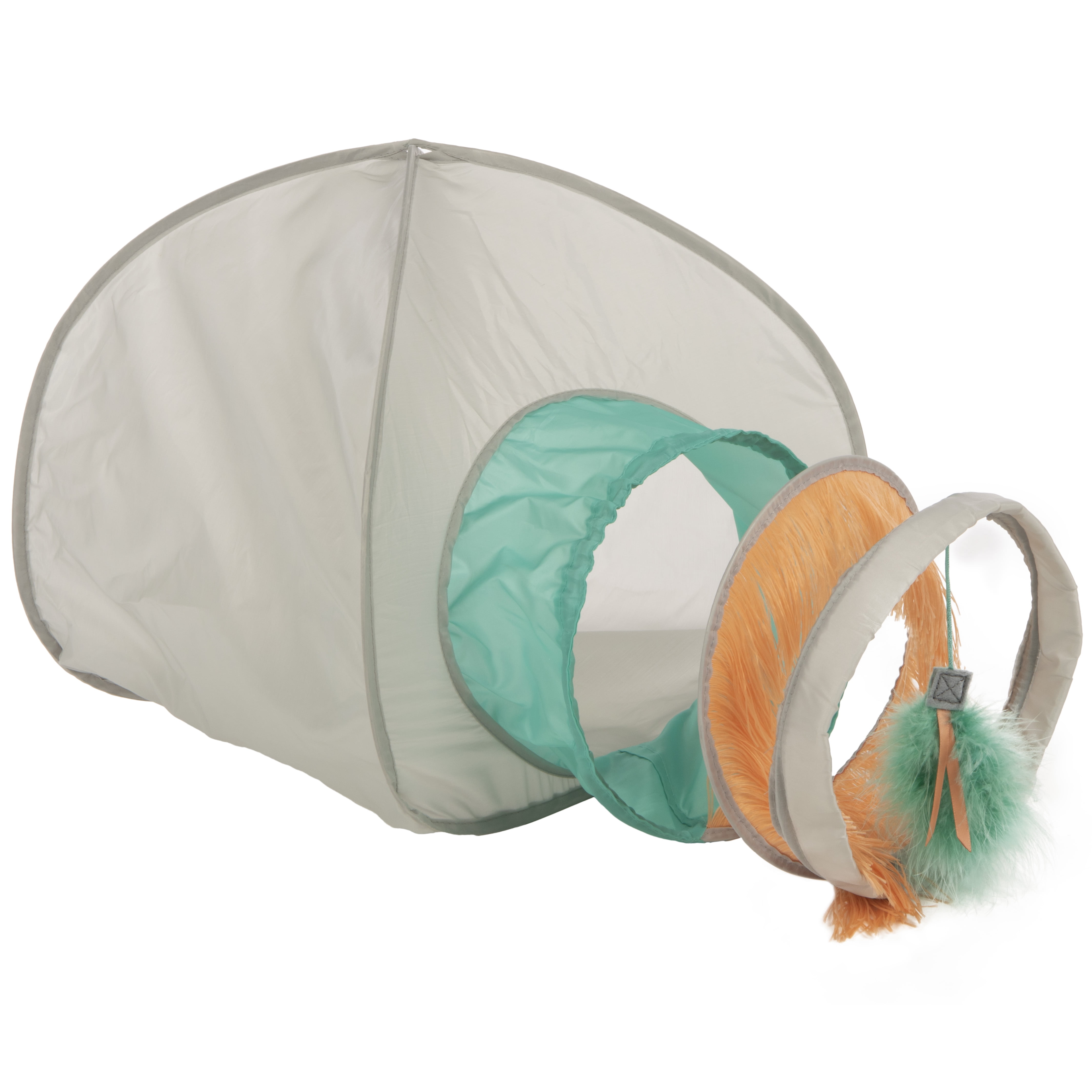 SmartyKat Fringe Frenzy Cat Hideout with Tunnel Cat Toy Entrance, Grey ...