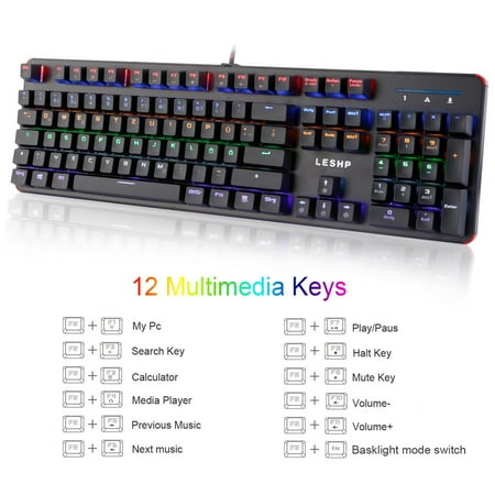 Upgraded LESHP 105 Keys USB Wired Game Gaming Mechanical Keyboard with ...