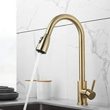Brushed Gold Kitchen Faucet, Single Handle Pull Out Kitchen Tap Single ...