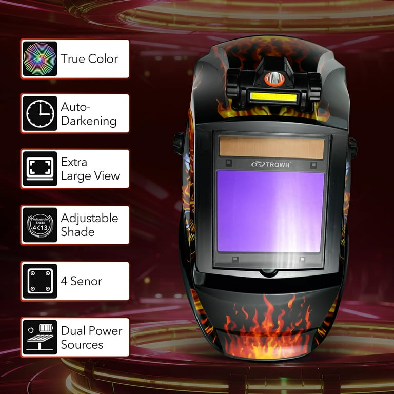 Welding Helmet ARCCAPTAIN Solar Powered , Large Screen, Auto Darkening ...