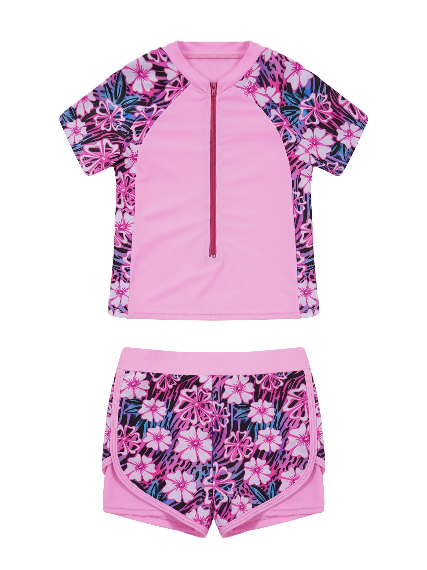 renvena Kids Girls Swimsuit Zip Up Rash Guard Printed Wetsuit Beach ...