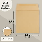 60 Pack Brown Square Envelopes, 5.5 x 5.5 Inches Kraft Paper Envelopes ...