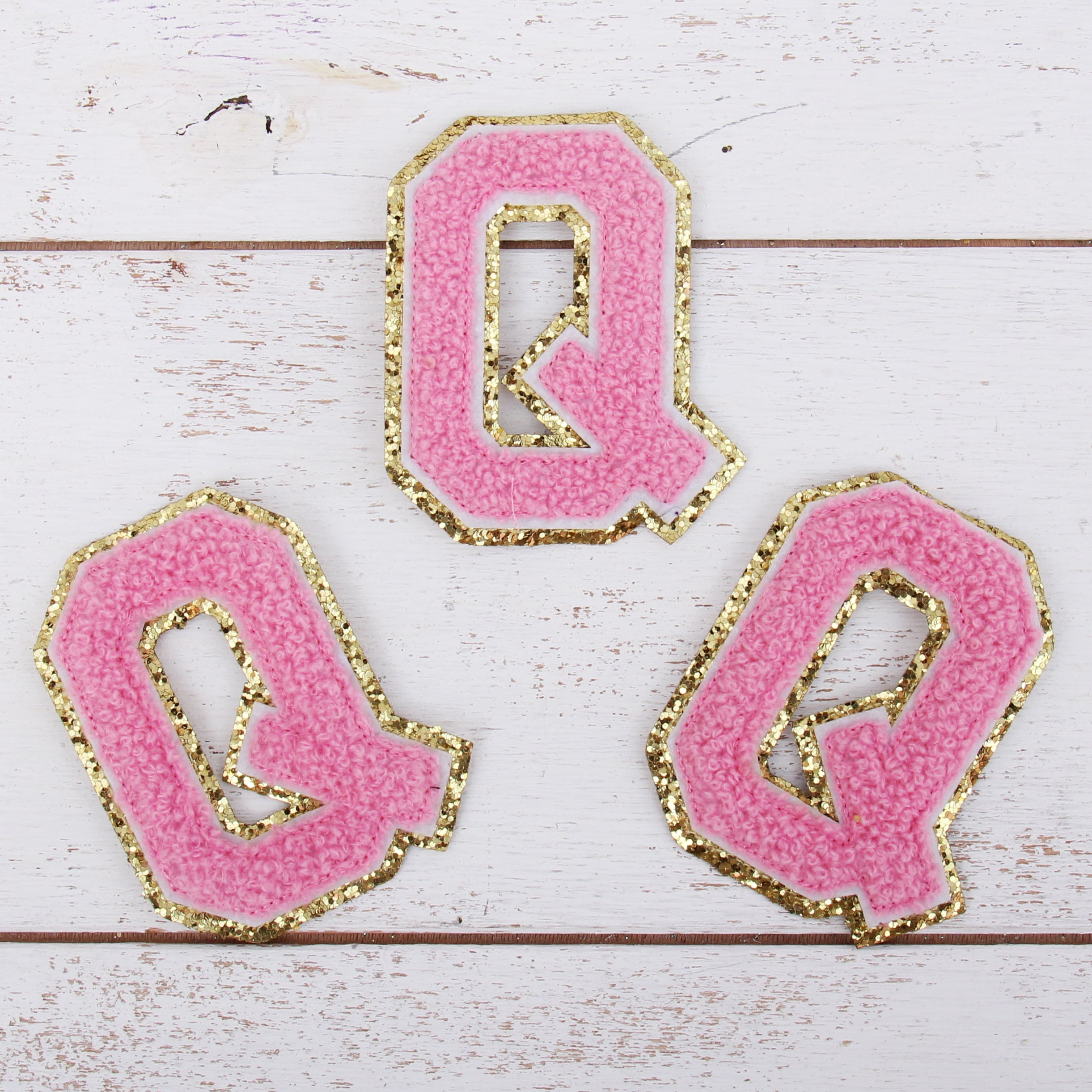 3 Pack Chenille Iron On Glitter Varsity Letter "Q" Patches - Pink ...