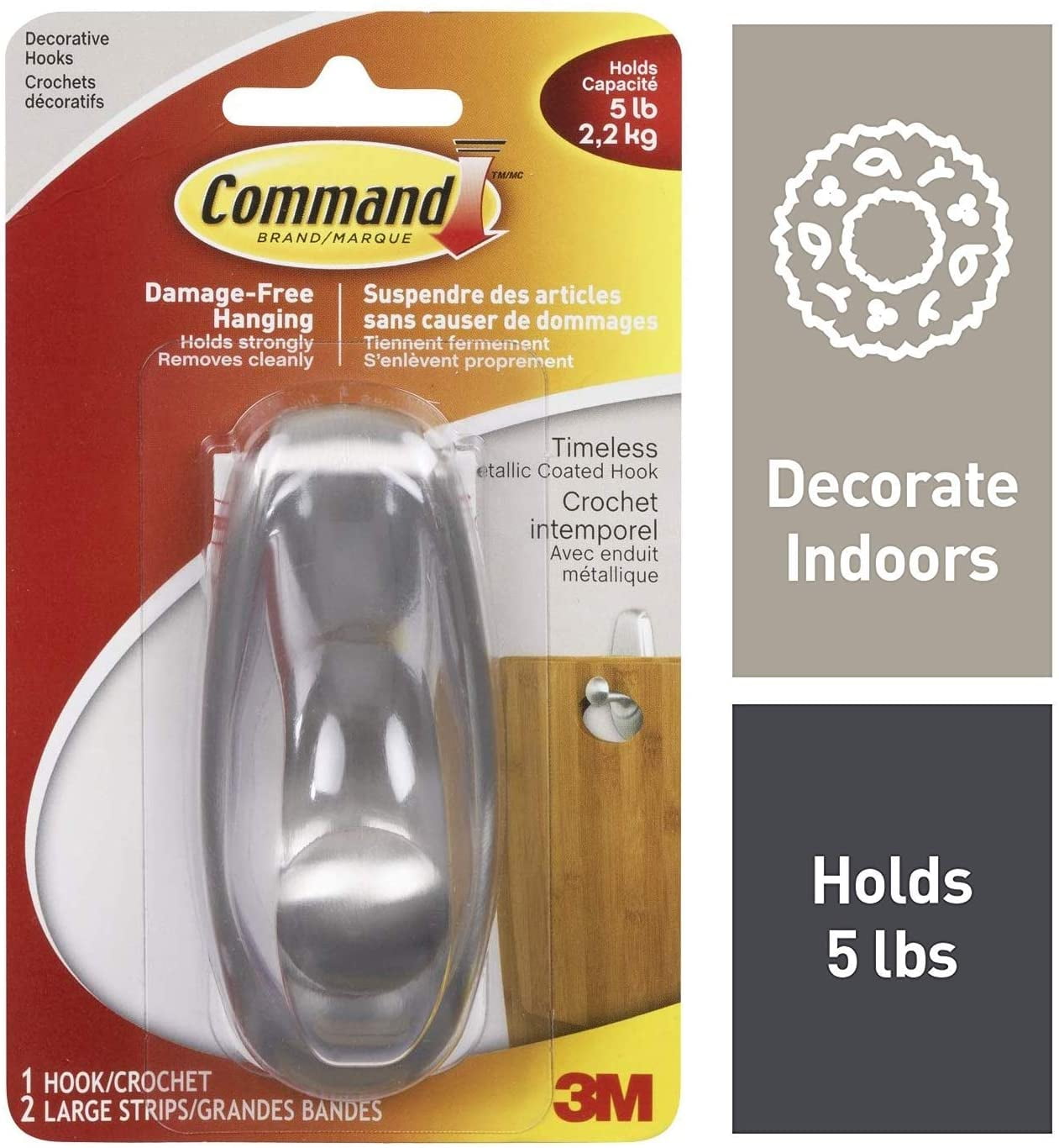 Timeless Hook, Large Plastic Hook, Brushed Nickel Colour, 1 Hook 2 ...