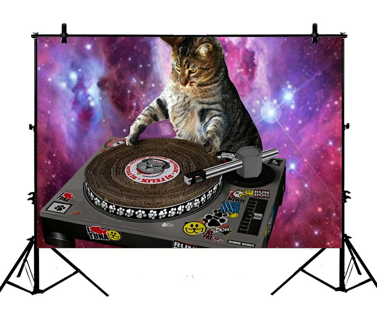 GCKG 7x5ft Cool Galaxy DJ Cat Funny Animal Pet Design Polyester ...