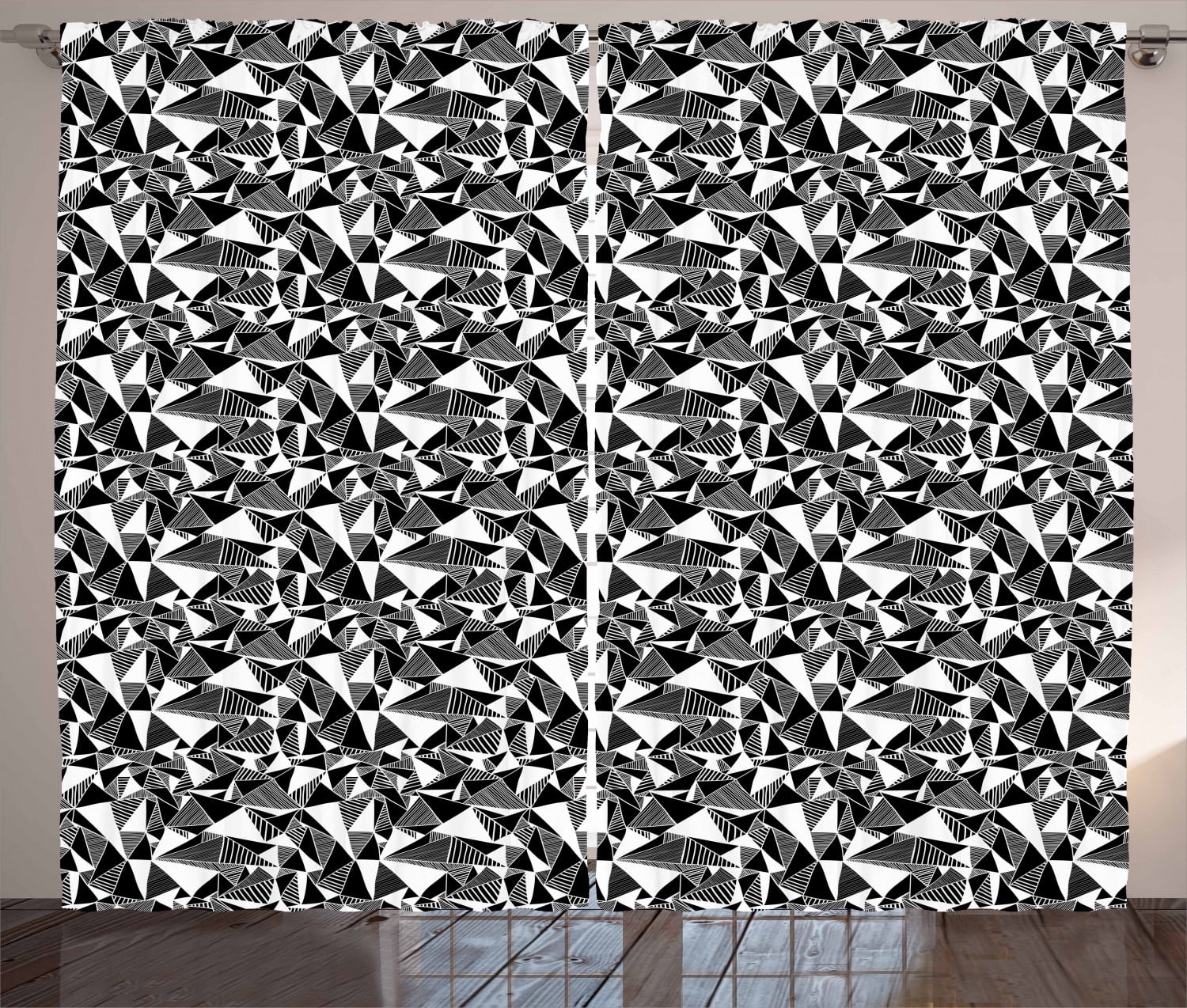 Abstract Curtains 2 Panels Set, Modern Monochrome Fractal Geometry ...