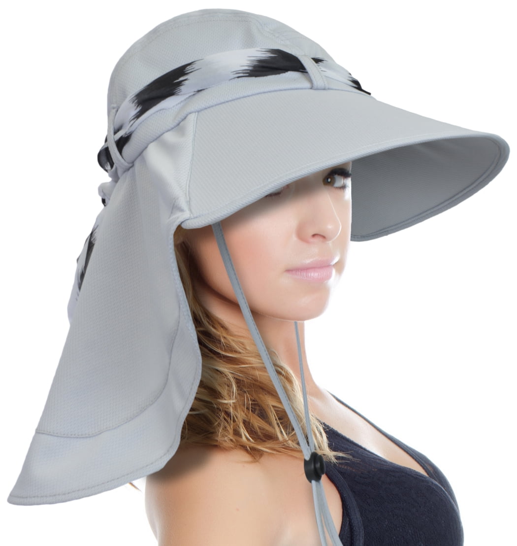 sun blocker women large brim uv sun protection fishing hat neck flap ...