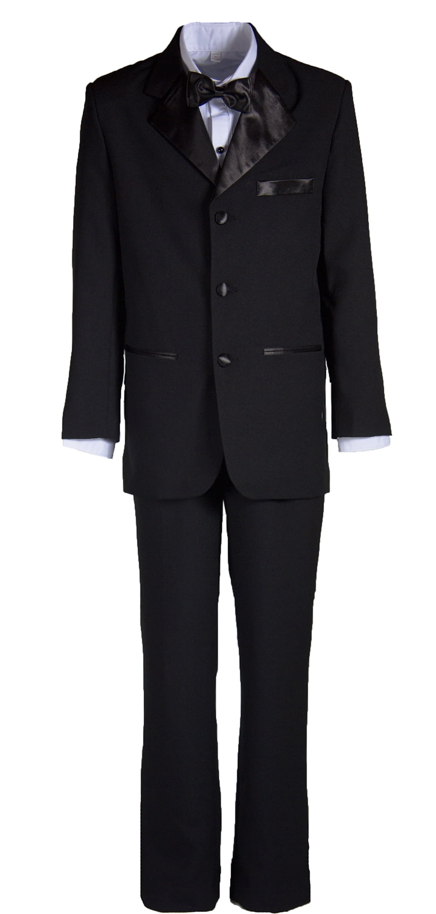 Boys Black 3 Button Tuxedo with Black Vest and Bow Tie - Walmart.com