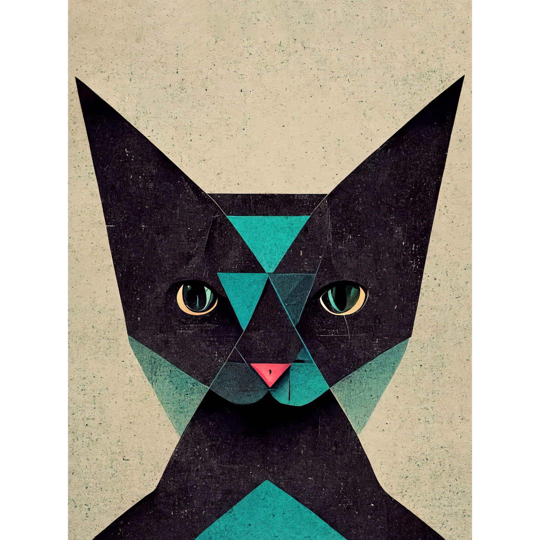 Geometric Black Cat Teal Fun Quirky Unframed Wall Art Print Poster Home ...