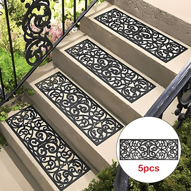Rubber-Cal 6-Piece Azteca Non-Slip Outdoor Staircase Rubber Step Mats ...