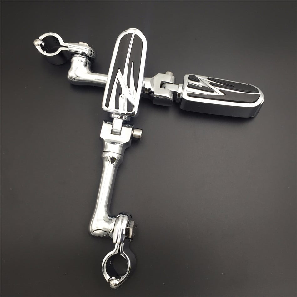 HTT-MOTOR Chrome Long Angled Peg Mounting Kit Lightning Style Foot Peg ...