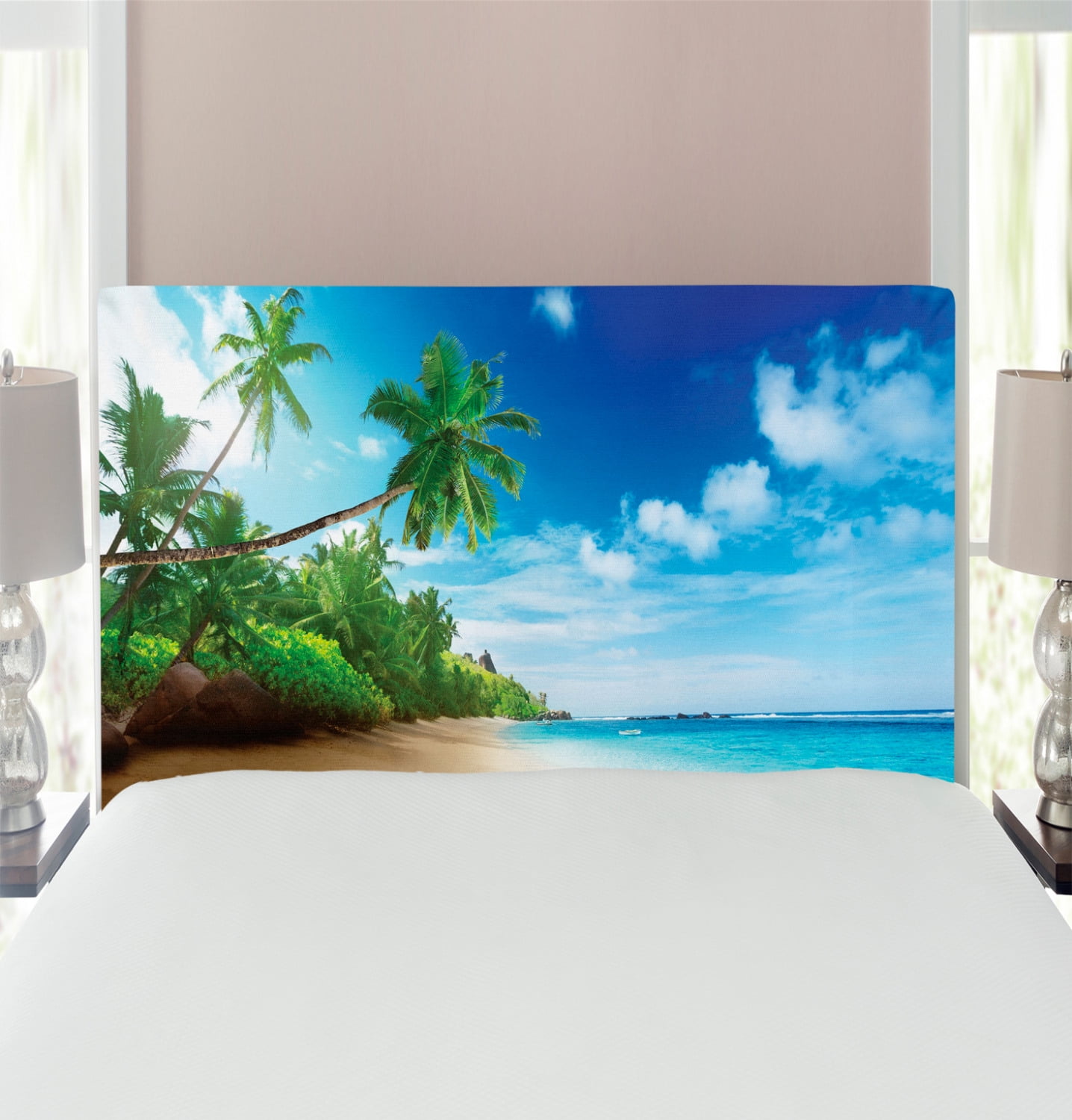 Ocean Headboard, Beach Sunset Tranquil Tropical Sea Waves Coconut Palms ...