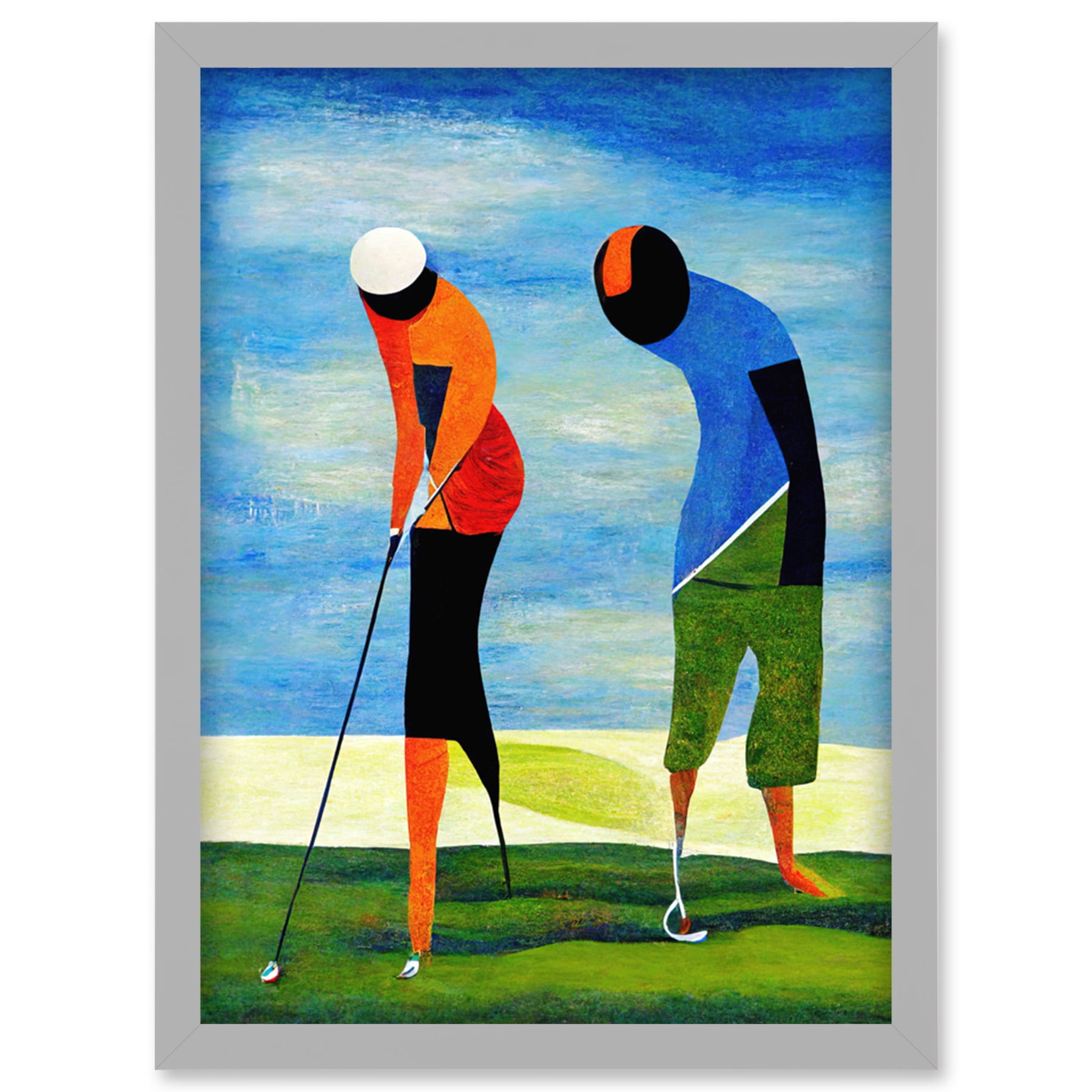 Abstract Surreal Modern Golf Golfing Couple Playing Artwork Framed Wall ...