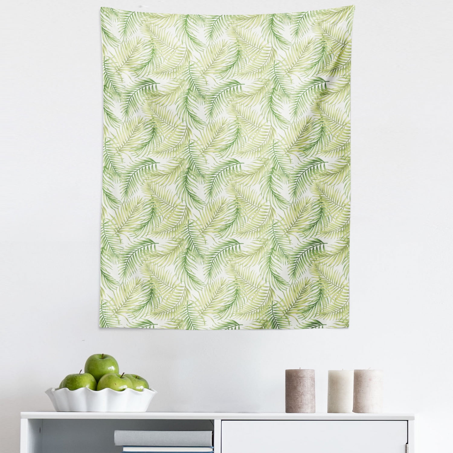 Palm Leaf Tapestry, Green Leaves of Coconut Palms Watercolor Style ...