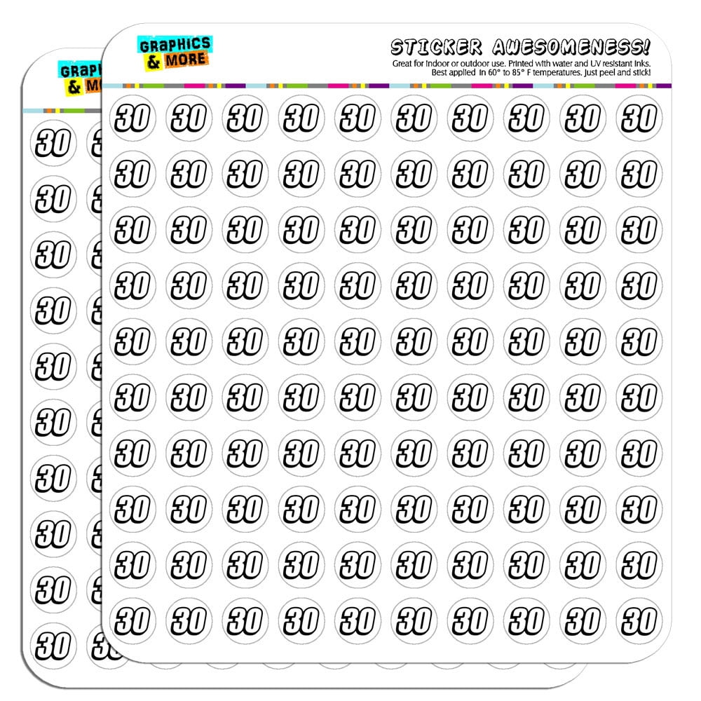 30 Number Thirty 1/2" (0.5") Scrapbooking Crafting Stickers - Walmart.com