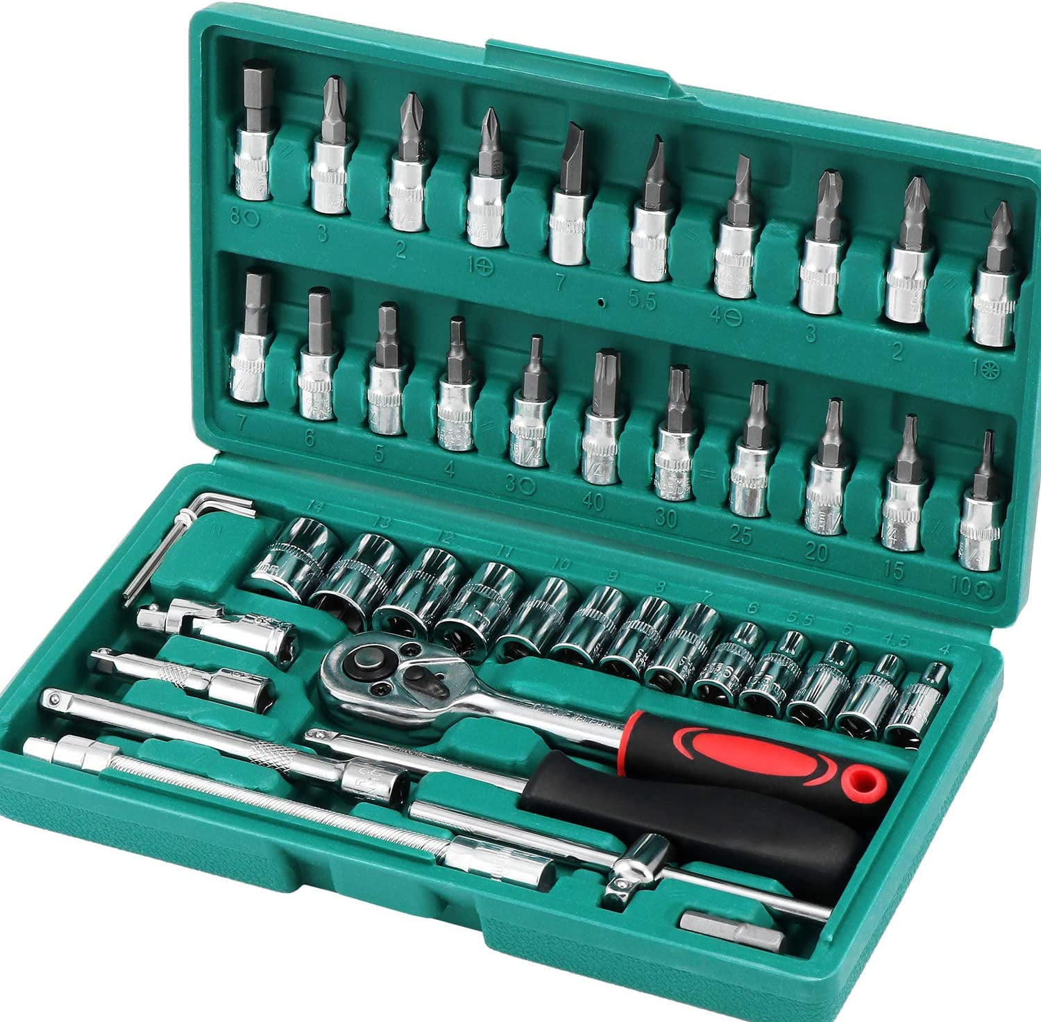 HSEAMALL 46PCS Socket Set, 1/4 inch Drive Metic Socket Driver Bits Set ...