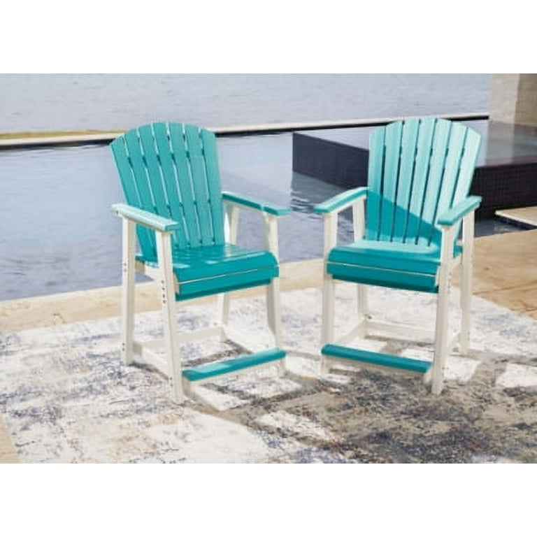 Signature Design by Ashley Casual Eisely Outdoor Counter Height Bar Stool Set of 2 Turquoise White