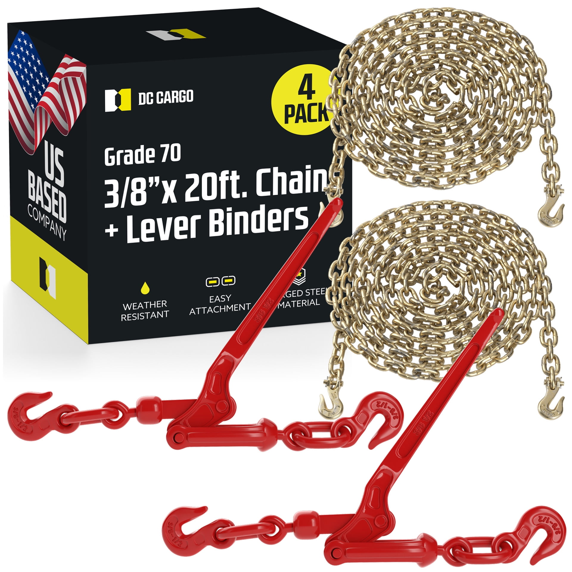 "DC Cargo Mall 3/8” Grade 70 Chain and Lever Load Binder Kit | Includes ...