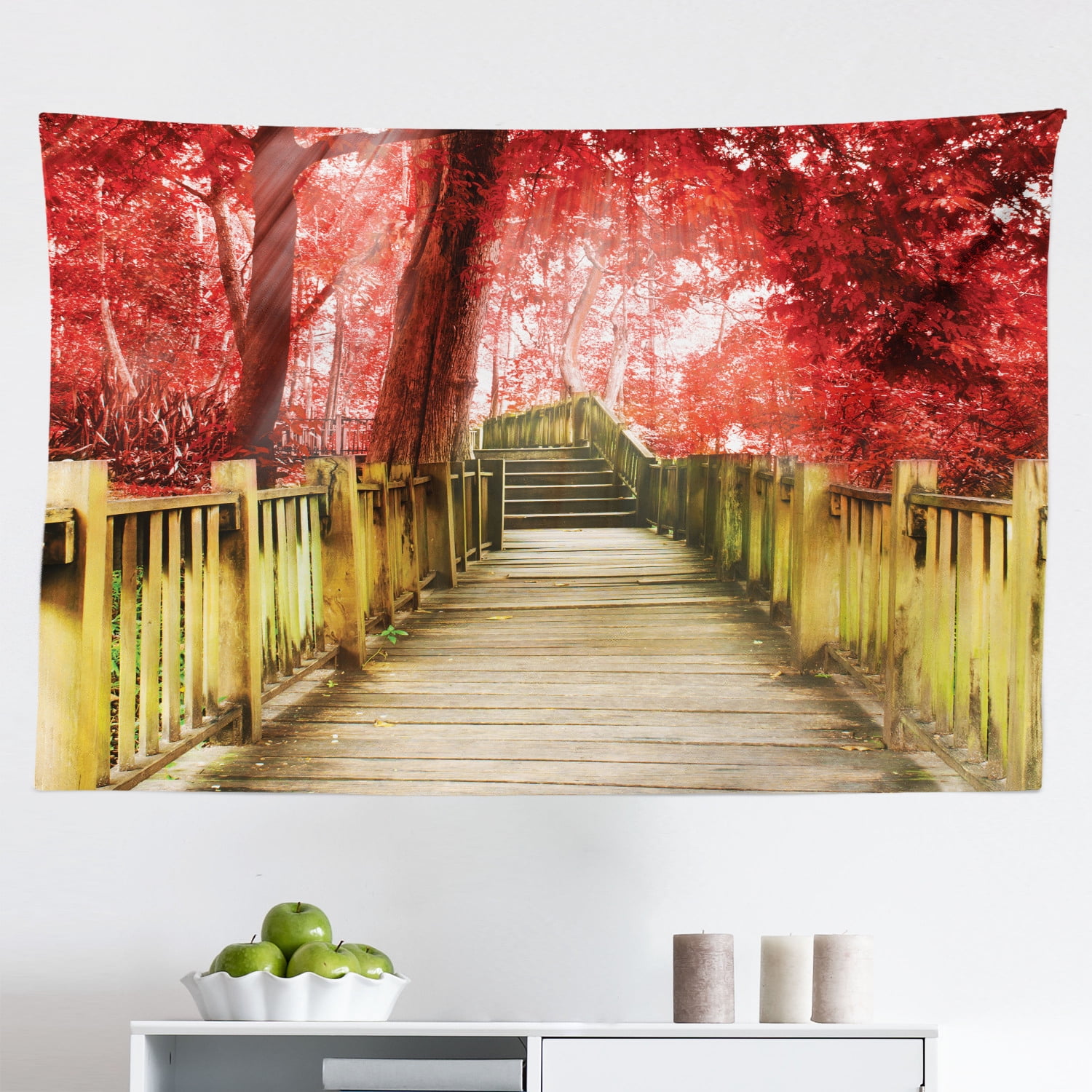 Cityscape Tapestry, City at Night Bridge on River Skyscrapers Cities ...