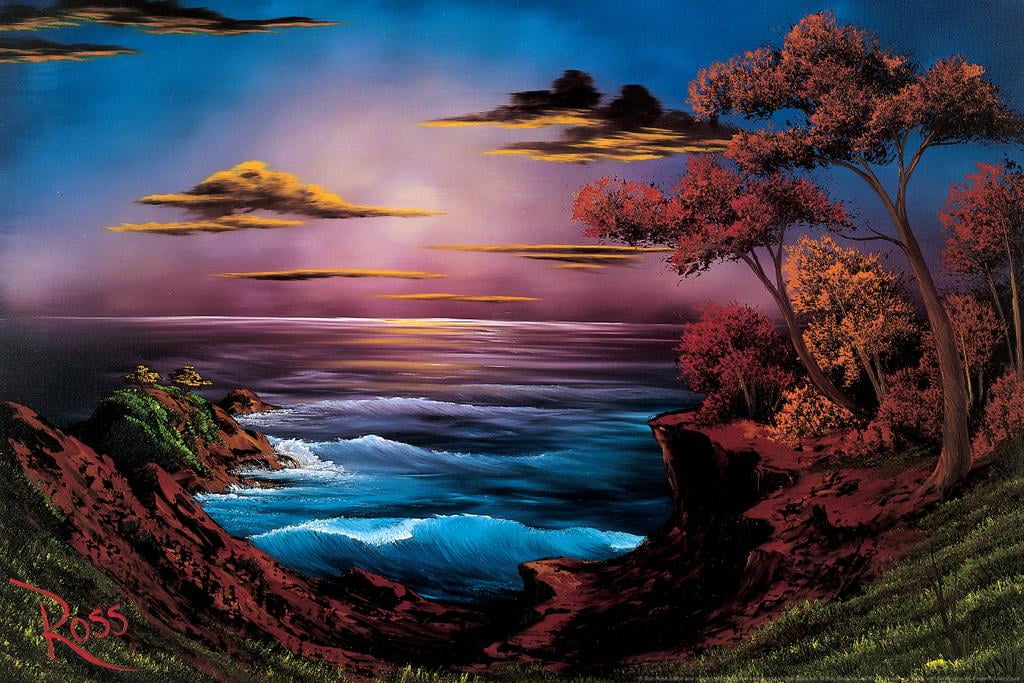 Laminated Bob Ross Ebony Sea Art Print Painting Bob Ross Poster Bob ...