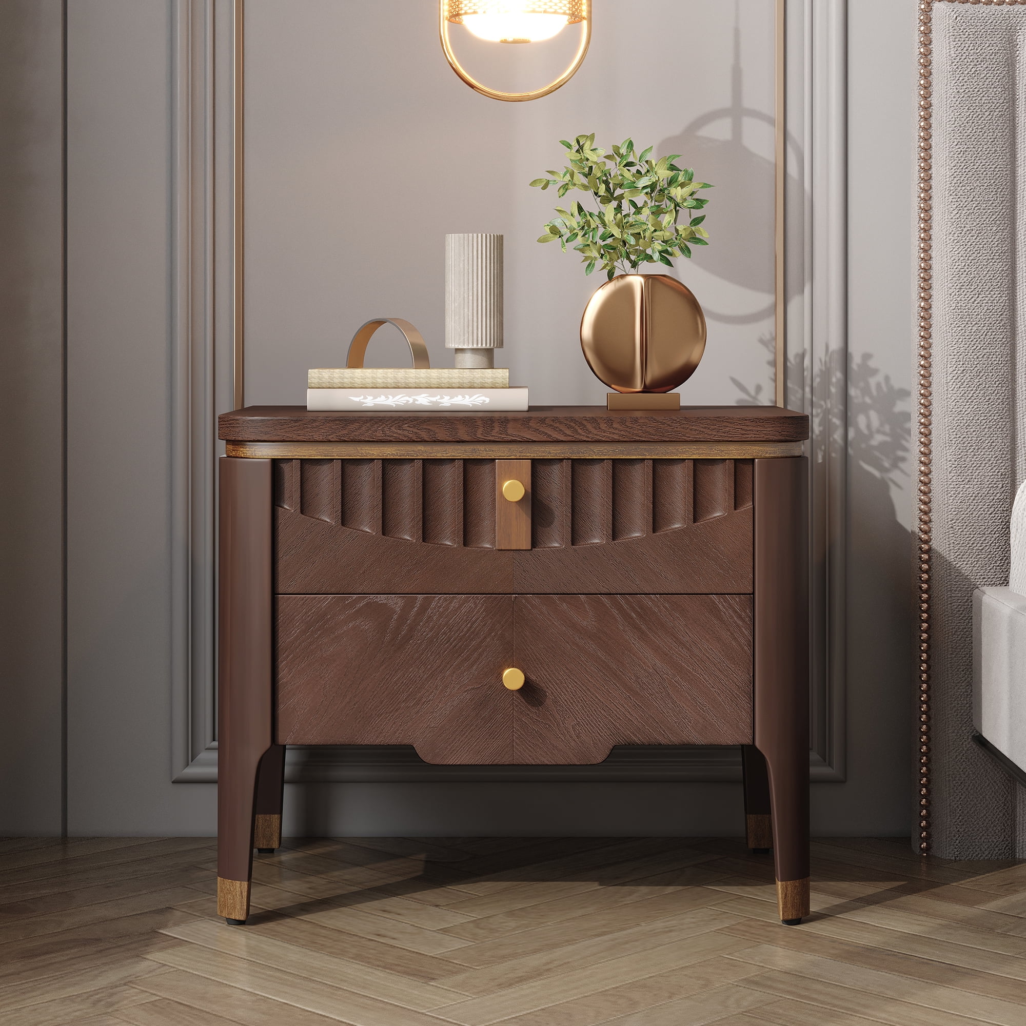 Click here for Noble House Modern Nightstand With 2 Drawers  Wave... prices