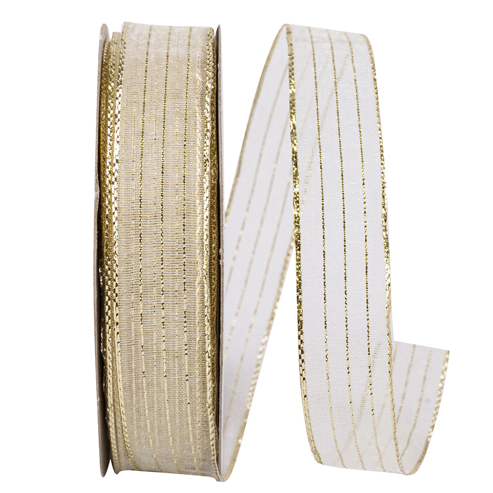 Reliant Ribbon - 2556-992-03J, Metallic Organza Stripe Ribbon, Ivory ...