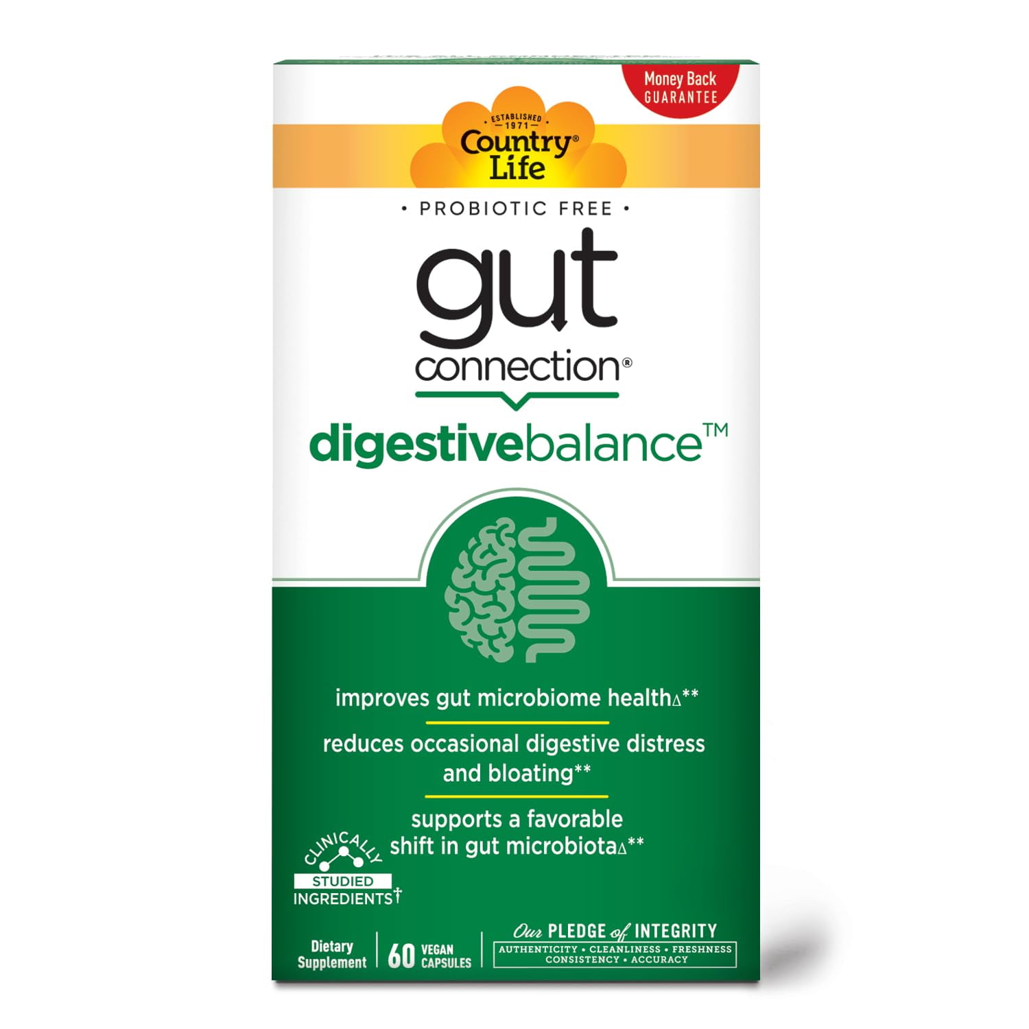 Suplemento Country Life Gut Connection Digestive Balance 60 cápsulas ...