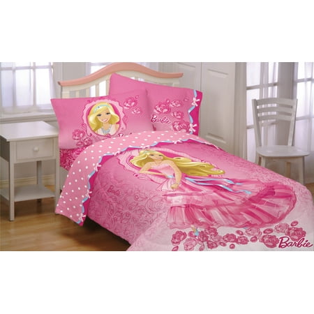 Mattel Barbie Twin Bed Comforter Walking on Roses Bedding - Walmart.com ...