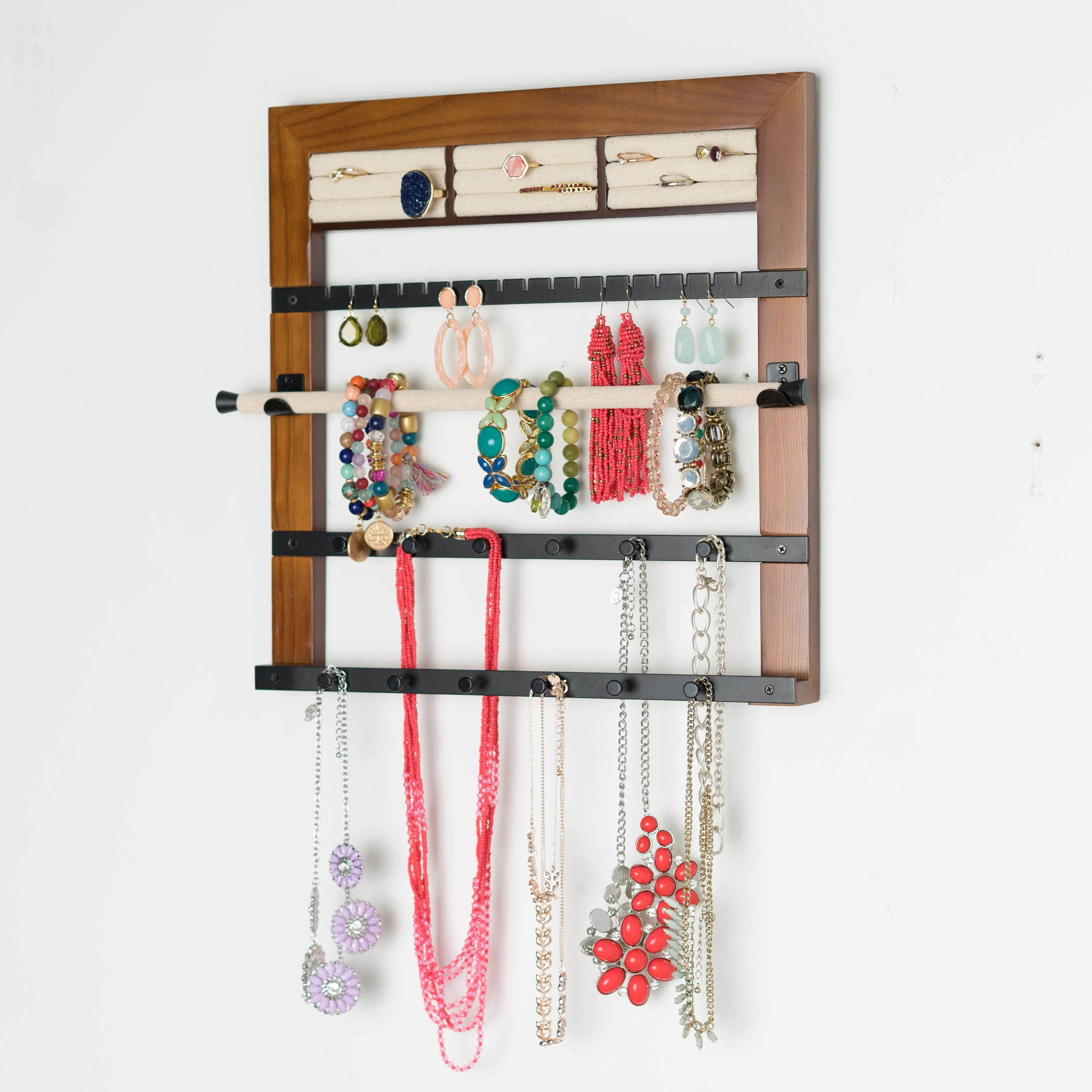 Hives and Honey Wall Hanging Walnut Wood Jewelry Storage Rack - Walmart.com