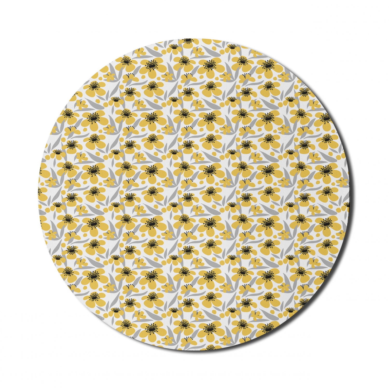 Floral Mouse Pad for Computers, Minimalistic Graphic Drawing of Yellow ...