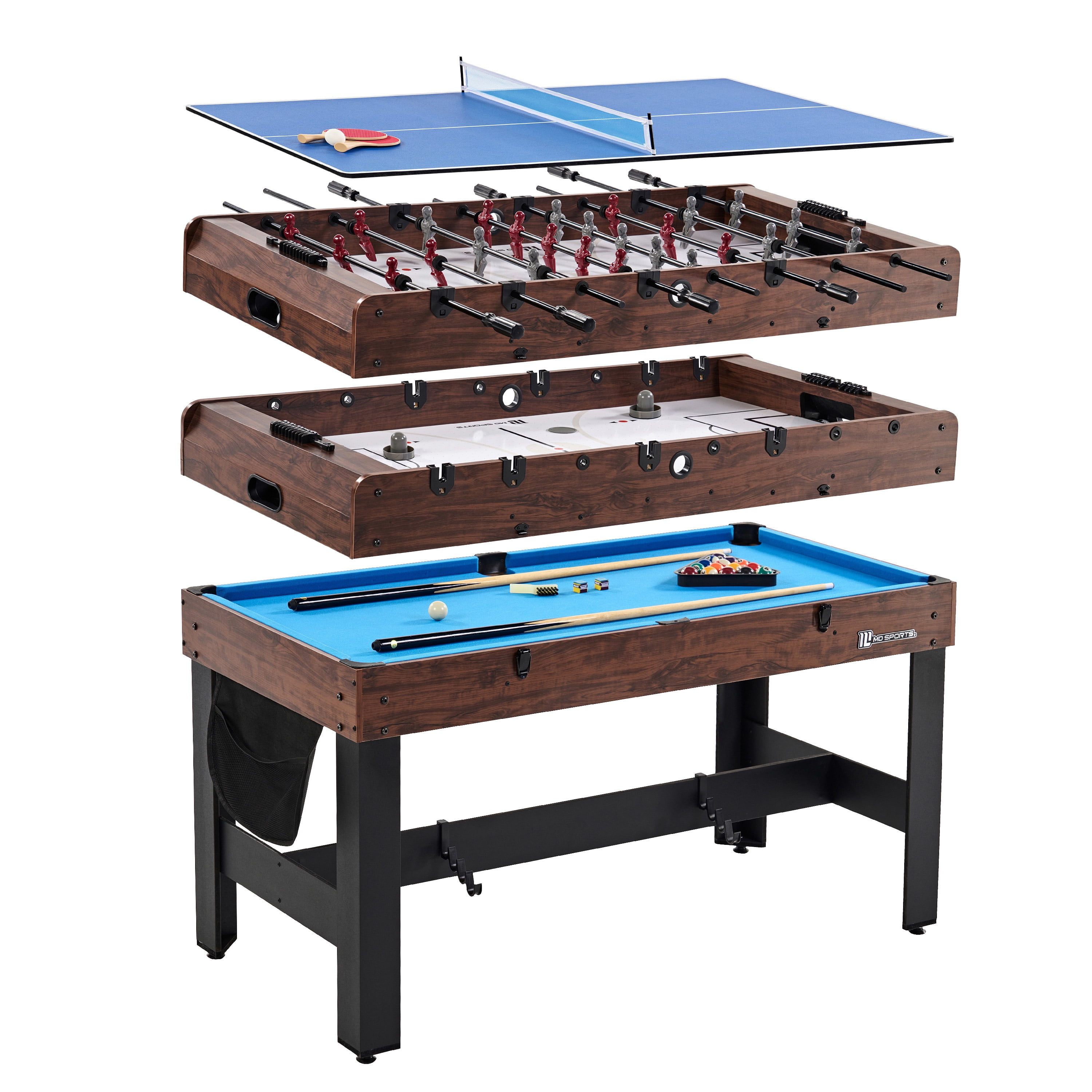 MD Sports 54" 4 in 1 Combo Game Table, Foosball, Air Powered Hockey, Table Tennis, Billiards ...