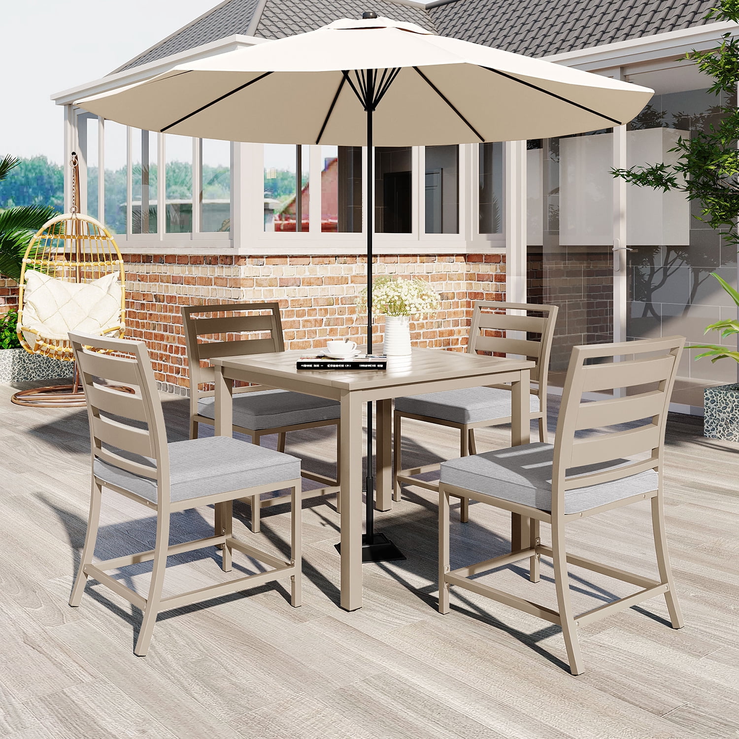 Churanty 5 Pieces Steel Outdoor Dining Set Metal Frame Table with ...