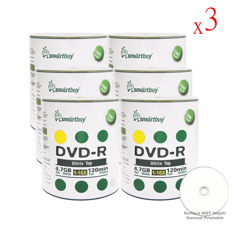 1800 Pack Smartbuy 16X DVD-R 4.7GB 120Min White Top (Non-Printable ...