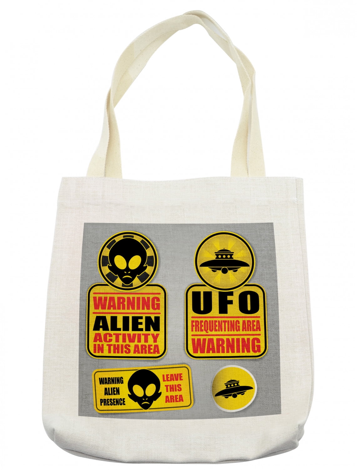 Outer Space Tote Bag, Warning Alien Ufo Sign Face of Martian Creature ...