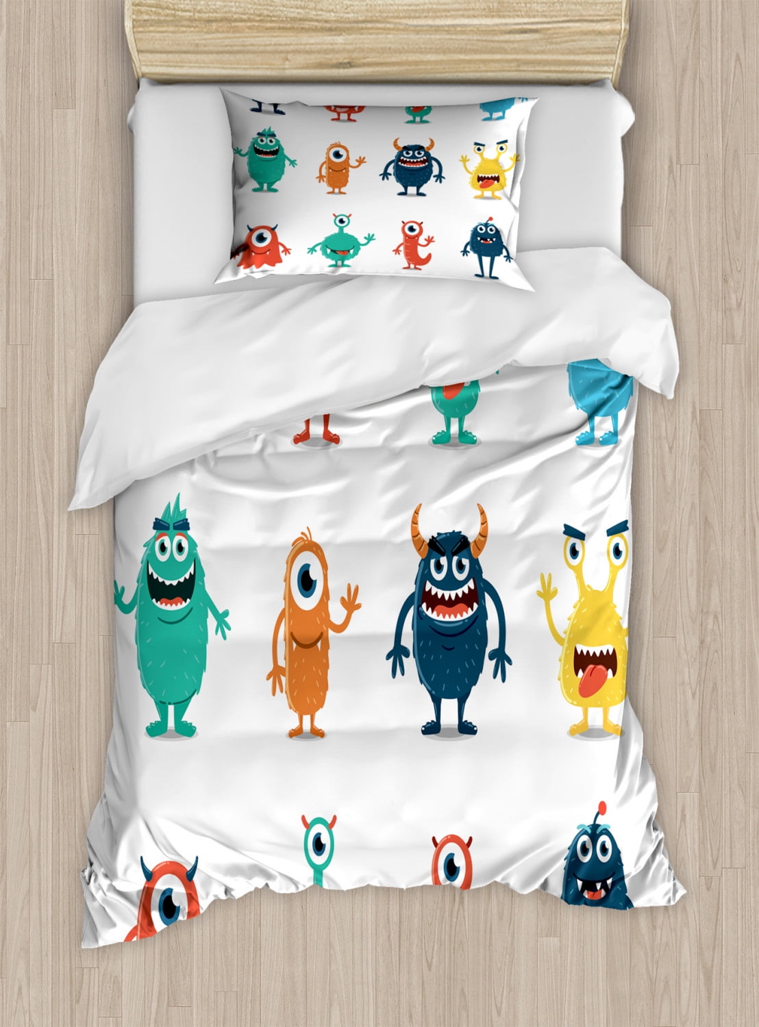 Alien Duvet Cover Set Twin Size, Monsters Funny Silly Faces Cartoon ...