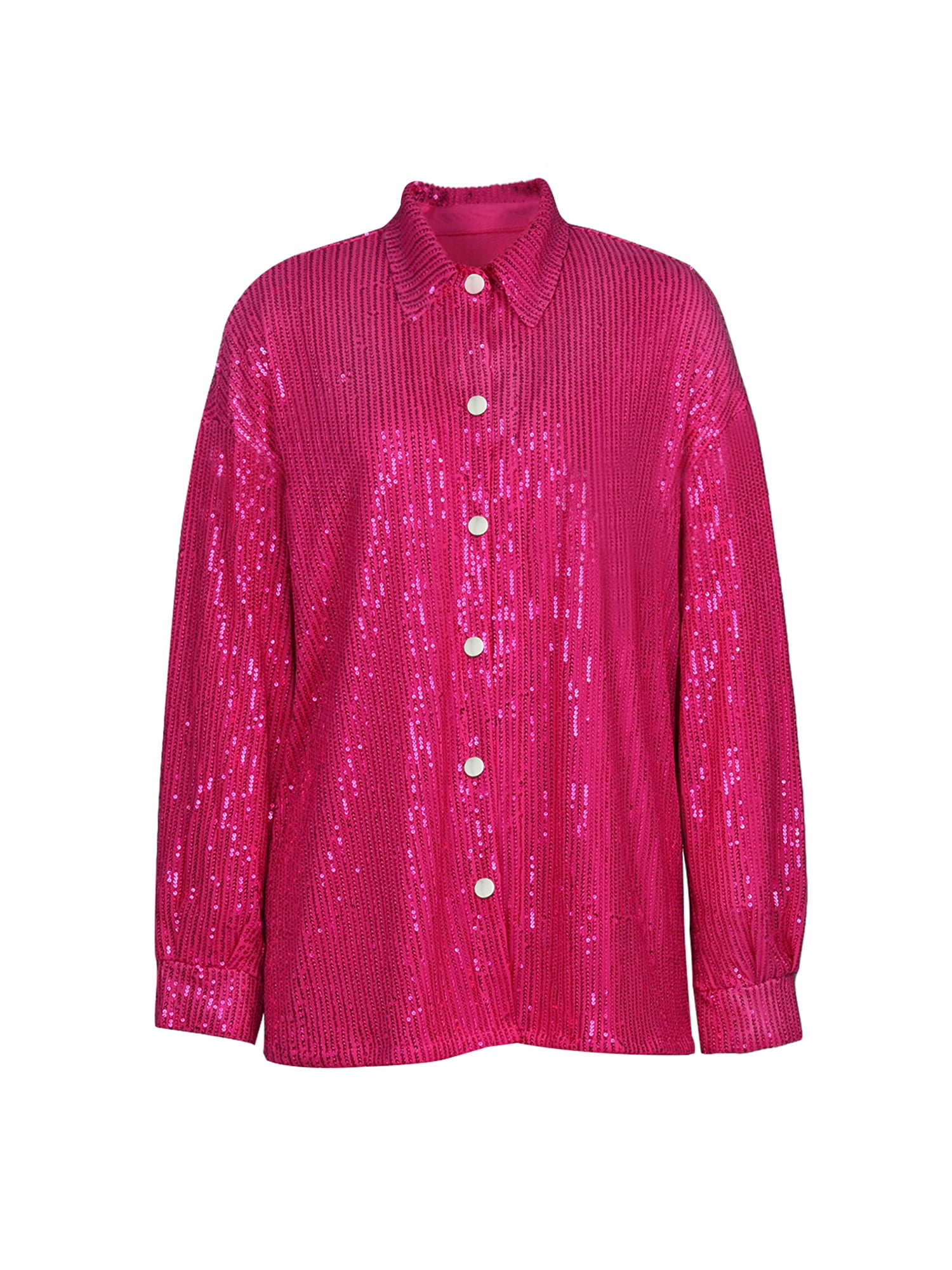 LSFYSZD Women Sequined Performance Button Down Shirts Chic Oversized ...