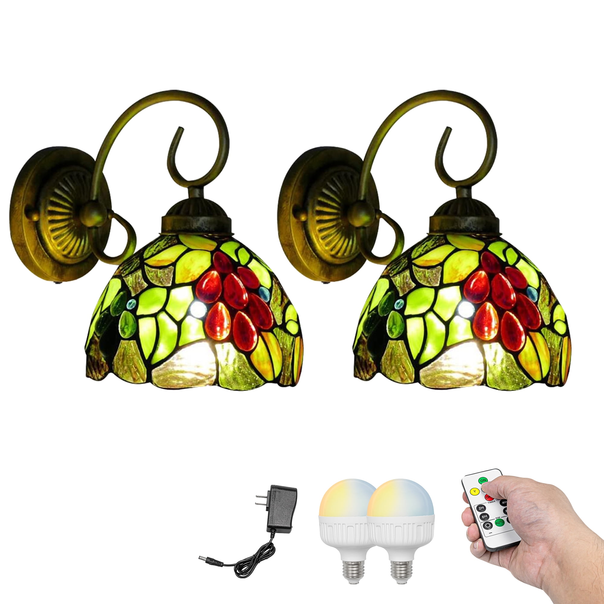 Kiven Battery Operated Wall Sconces, Tiffany Style Wall Lights with ...