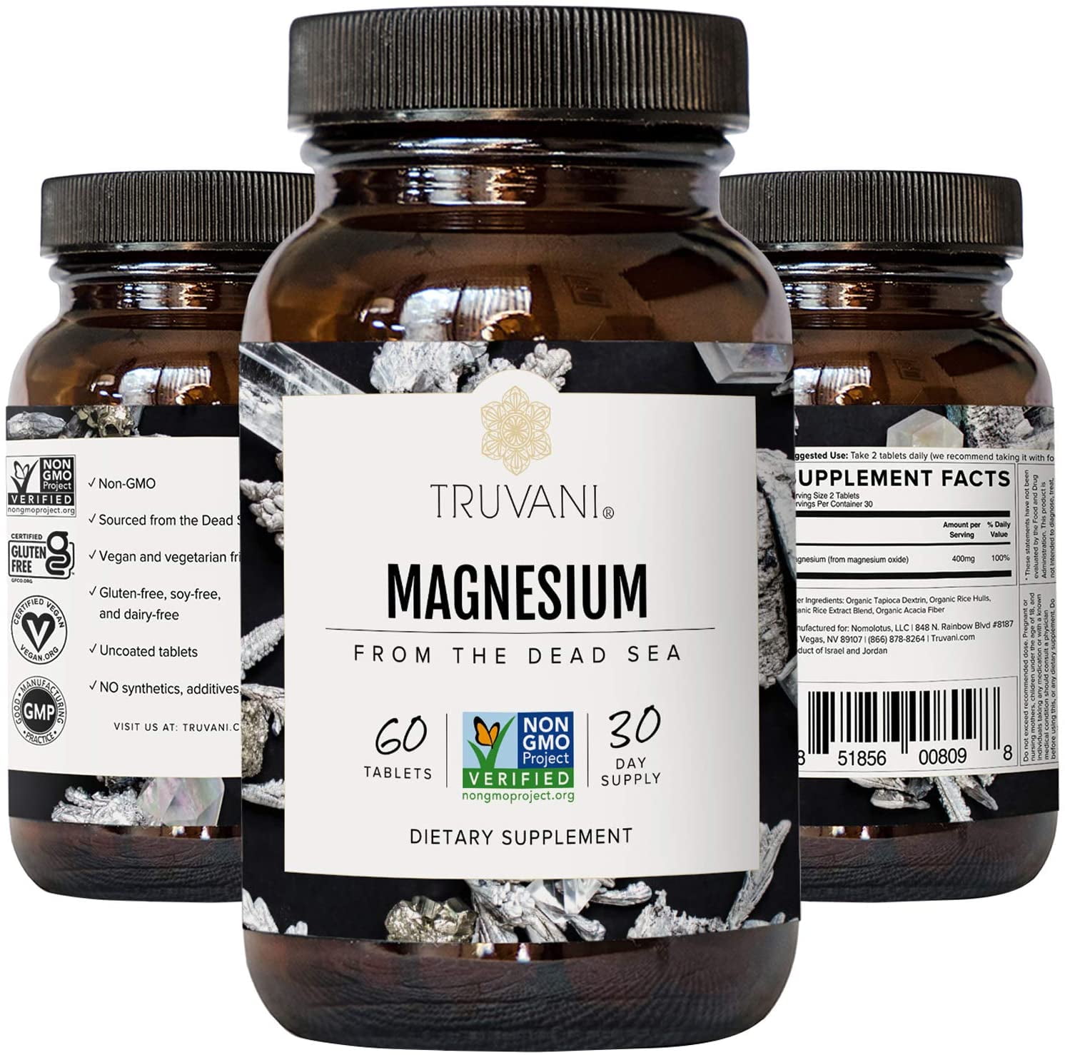 Truvani Natural Dead Sea Magnesium Oxide Tablets (400mg) | Vegan & Non ...