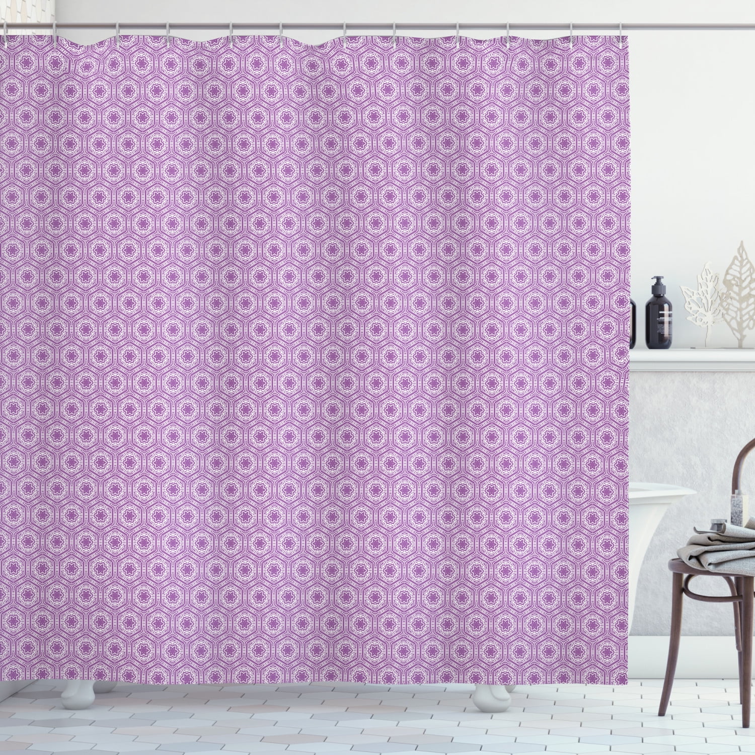 Geometric Shower Curtain, Modern Geometric Composition with Flower ...