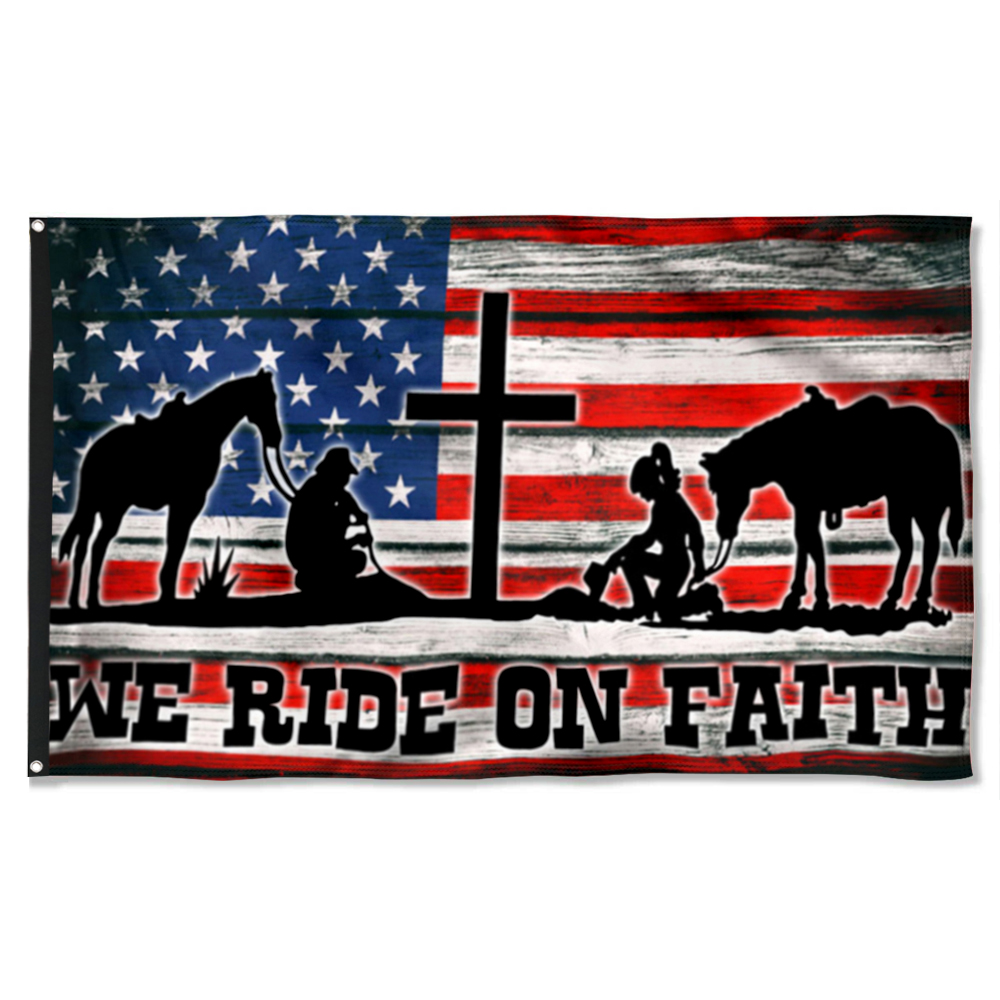Cayyon Horse We Ride In Faith Grommet Flag 3x5Feet Banner with 2 Brass ...
