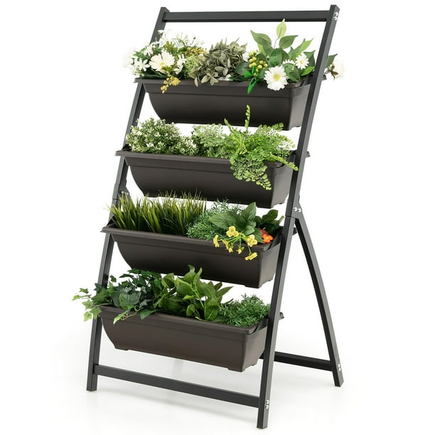 Costway 4 FT 4-Tier Vertical Raised Garden Bed Elevated Planter Box w/4 ...