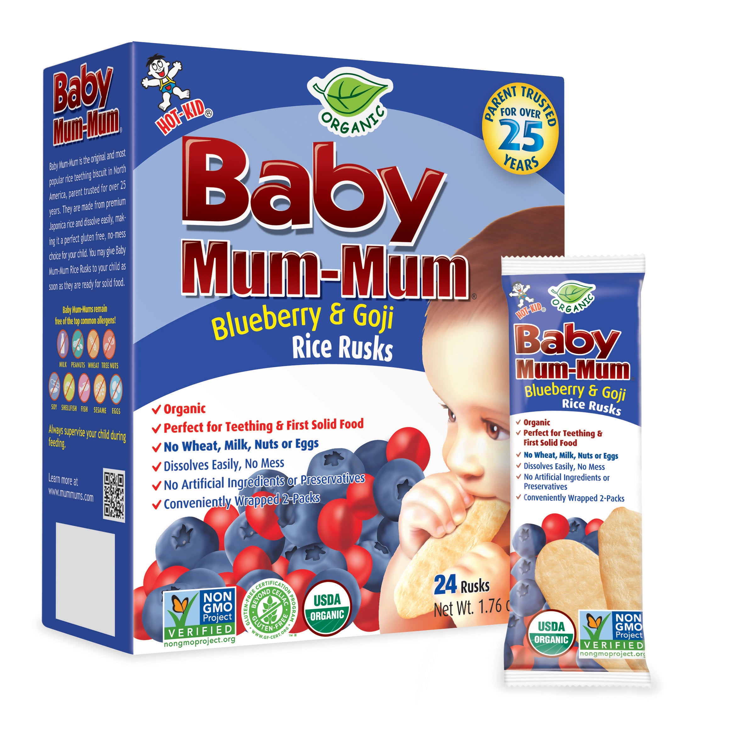 Baby Mum-Mum Rice Rusks, Organic Blueberry & Goji (24 Pack) - Walmart.com
