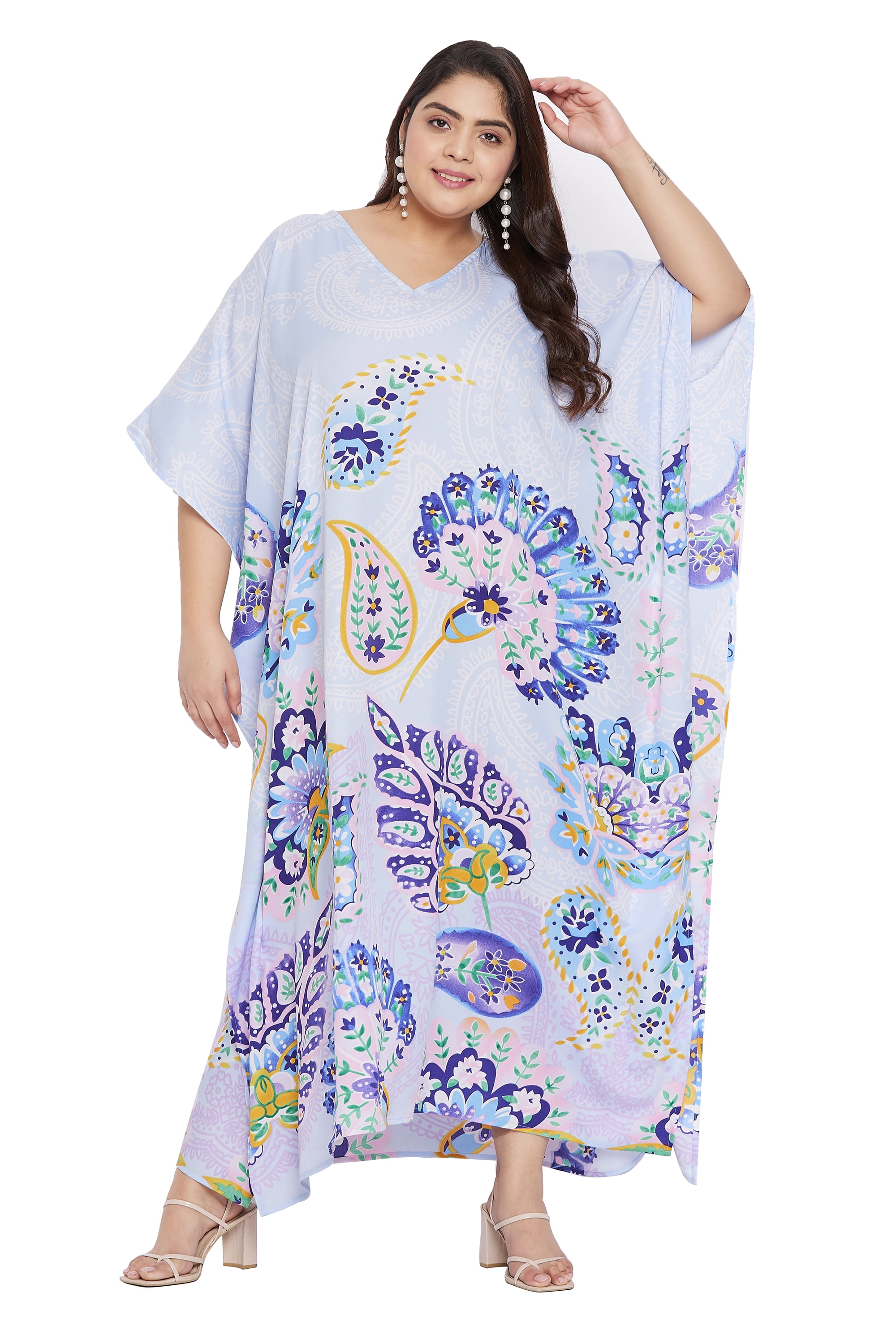 Oussum Women's Plus Size Kaftans Dresses Polyester Printed Long Caftan ...