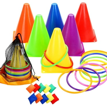 Eocolz 3-in-1 Kids Carnival Games Set for Yard, 32 PCS Combo Set with Soft Cones, Bean Bags ...