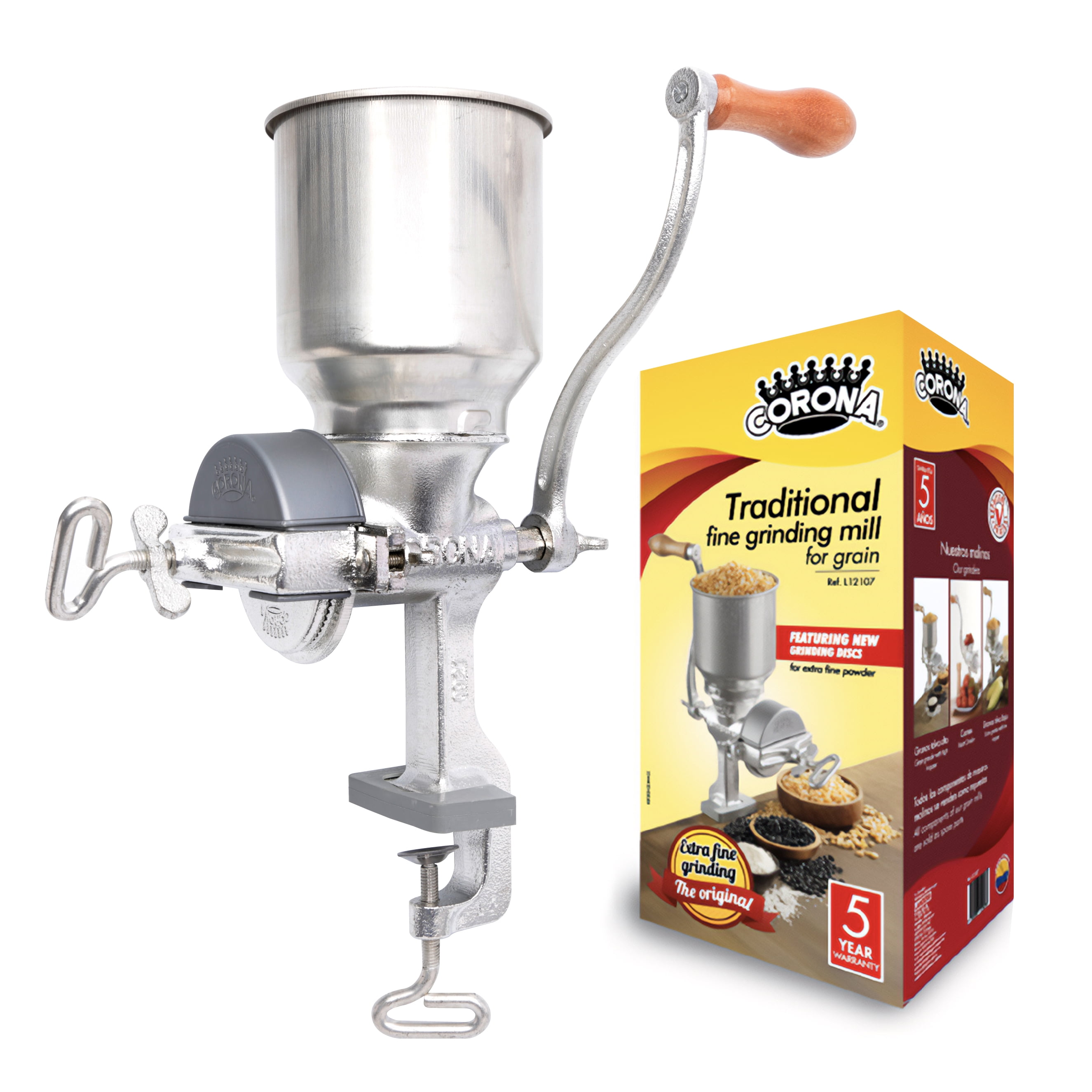 Corona Cast Iron Corn and Grain Mill with High Hopper, Manual Grinder ...