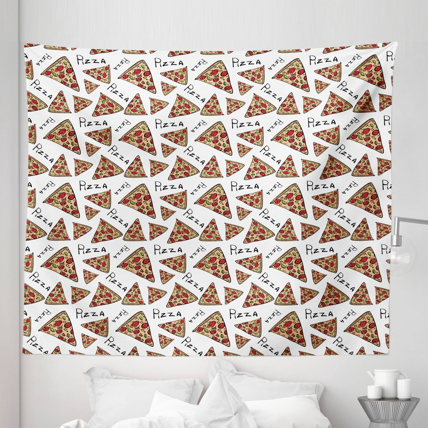 Pizza Tapestry, Pattern in Hand Drawn Doodle Style Pizzeria Menu Fast ...